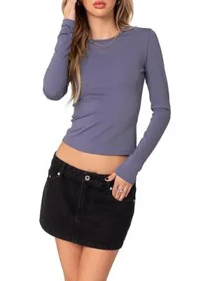 EDIKTED Tay Long Sleeve Crop Top - Dark-gray