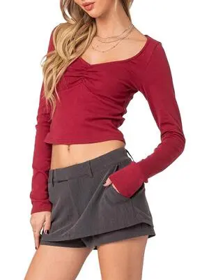 EDIKTED Nat Ruched Top - Burgundy