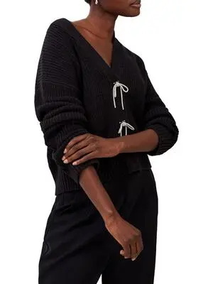 French Connection Babysoft Sparkle Bow Cardigan - Black