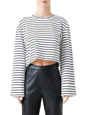 GREY LAB Stripe Crop Top - White/navy