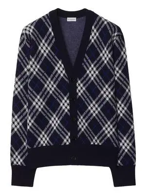 Burberry Check Wool Blend Cardigan - Ink Blue