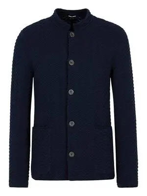 Giorgio Armani Single-breasted Chevron Ottoman Wool Jacket - Blue