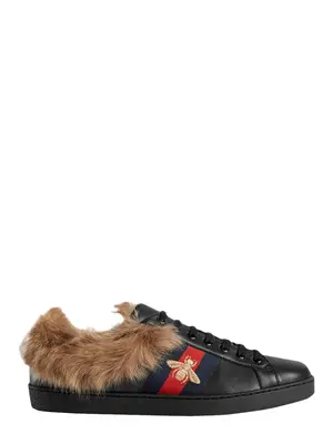 Gucci Ace Wool Embroidered Bee Sneakers - Black