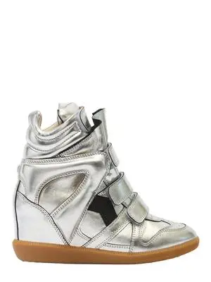 Isabel Marant Bekett Leather Wedge Sneakers - Gun Metal