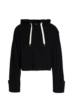 Brunello Cucinelli Cropped Ribbed Cotton Hoodie - Black