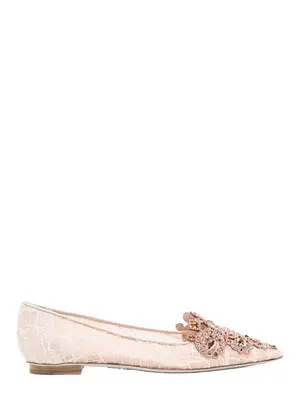 Rene Caovilla Crystal-embellished Lace Ballerinas - Neutrals