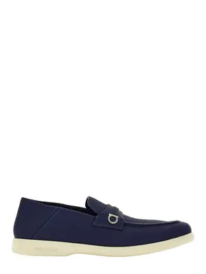 FERRAGAMO Gancini-plaque Leather Loafers - Blue