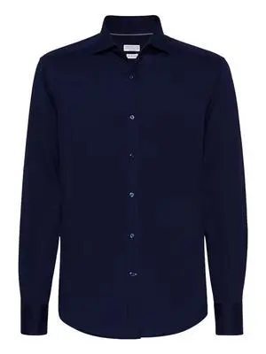 Brunello Cucinelli Spread-collar Cotton Shirt - Blue
