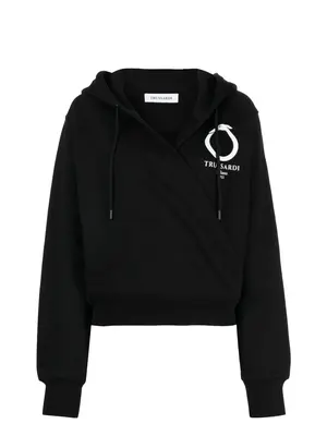 TRUSSARDI Logo-print Cotton Hoodie - Black