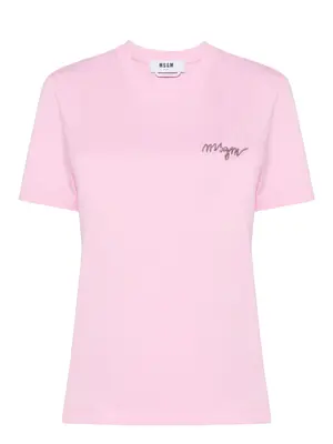 MSGM Logo-embroidered Cotton T-shirt - Pink