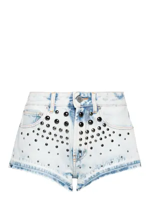 Alessandra Rich Studded Denim Shorts - Blue