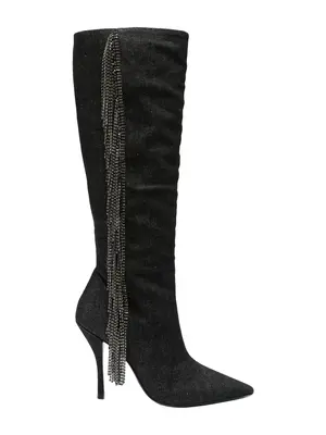 STUART WEITZMAN Crystal Fringe Knee-high Boots - Black