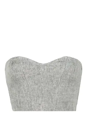 FORTE_FORTE Chevron-knit Lurex Strapless Top - Blue