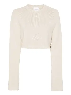 COURREGES Courrèges Logo-embroidered Cropped Jumper - Neutrals