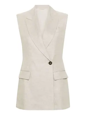 Brunello Cucinelli Metallic-threading Sleeveless Blazer - Grey