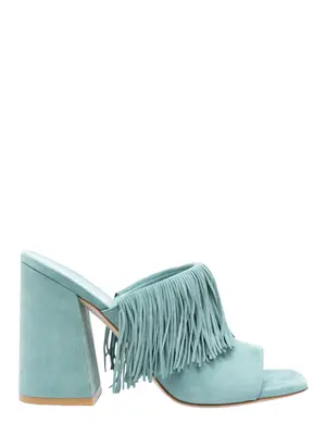 STUART WEITZMAN 100mm Tia Fringe Suede Sandals - Blue