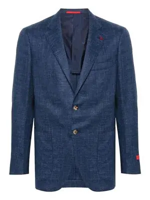 Isaia Brooch-detail Mélange Blazer - Blue