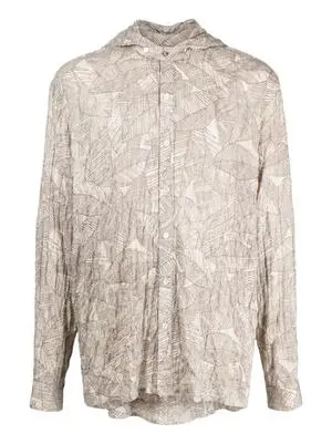 MOSTLY HEARD RARELY SEEN Leaf-print Hooded Shirt - Neutrals