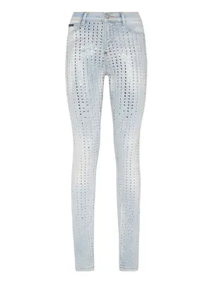 Philipp Plein Crystal Pinstripe High-rise Jeggings - Blue