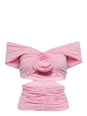Magda Butrym Floral-appliqué Off-shoulder Top - Pink