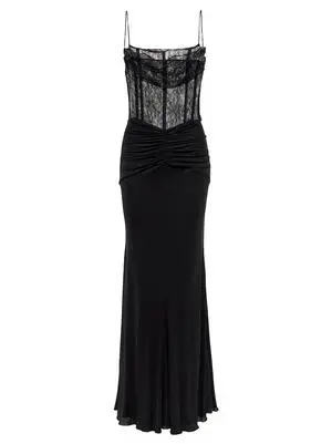 Alessandra Rich Laminated Jersey Maxi Dress - Black