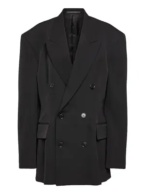 Balenciaga Cinched Double-breasted Wool Blazer - Black
