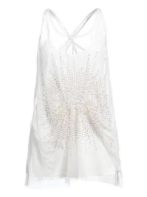 TWINSET TWINSET Ivory Cotton Tulle And Sequins V-Neck Sleeveless Top