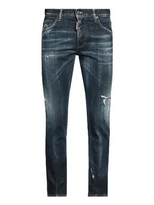 Dsquared2 Jeans With Crystal Detailing And Leather Trims - Blue