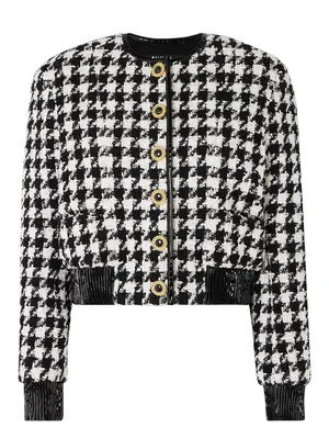 Balmain Button-embellished Houndstooth Tweed Jacket - Black