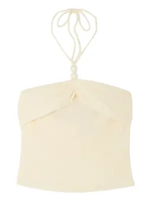Magda Butrym Embellished Crinkled-gauze Halterneck Top - Cream