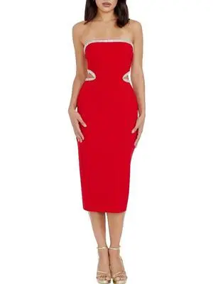 Dress The Population Dress The Population Ari Rhinestone Strapless Dress Rouge-silver