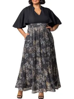 KIYONNA Avisa Flutter Sleeve Maxi Dress - Gilded Florals