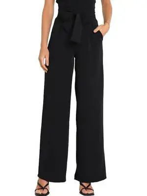 PETAL & PUP Kieran Tie Waist Wide Leg Pants - Black