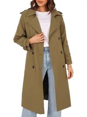 PETAL & PUP Trina Belted Trench Coat - Olive