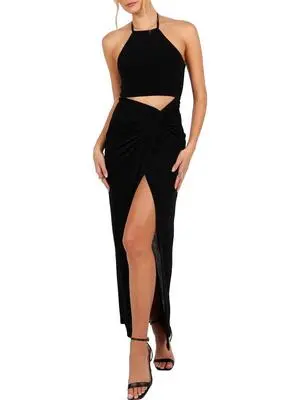 PETAL & PUP Scarlette Halter Maxi Dress - Black