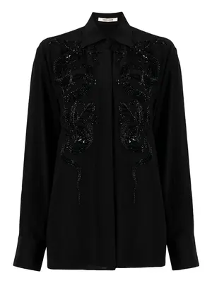 Roberto Cavalli Bead-embellished Appliqué Viscose Shirt - Black