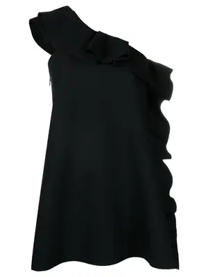 MSGM Ruffle-trim Asymmetric Minidress - Black