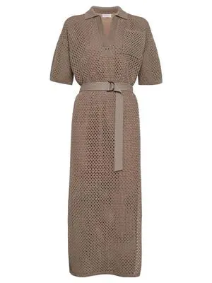 Brunello Cucinelli Crochet-knit Cotton Midi Dress - Brown