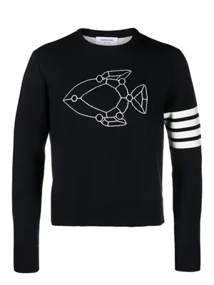 Thom Browne Fish Icon-intarsia Jumper - Blue