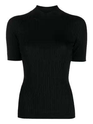 Versace Ribbed-knit Wool Top - Black