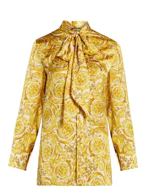 Versace Barocco-print Silk Shirt - Yellow
