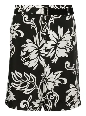 Sacai Floral-print Poplin Shorts - Black