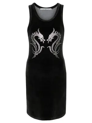 Alexander Wang Dragon Hotfix Velour Minidress - Black