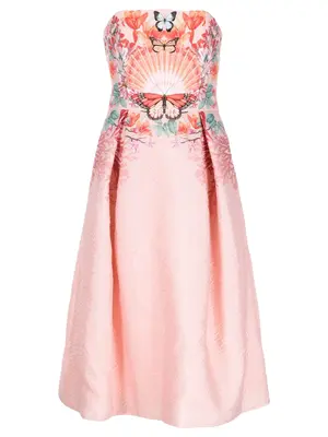 MARY KATRANTZOU Meadow Embroidered Midi Dress - Pink