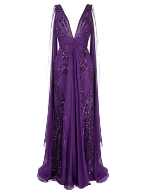 Zuhair Murad Beaded Silk-blend Gown - Purple