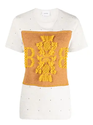 BARRIE Barrie Logo-Embroidered Embellished T-Shirt Grey