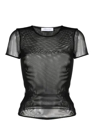 Blumarine Logo-embellished Mesh T-shirt - Black