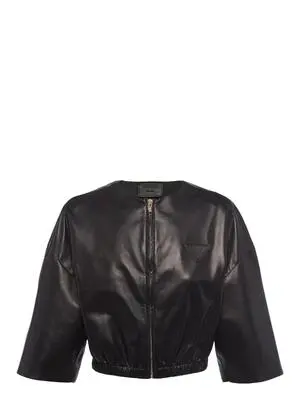 Prada Cropped Leather Bomber Jacket - Black