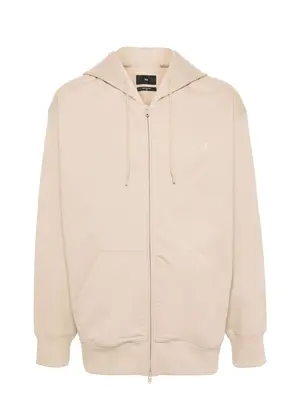 Y3 Logo-print Zip-up Hoodie - Neutrals