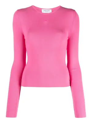 MARINE SERRE Logo-embroidered Ribbed-knit Top - Pink